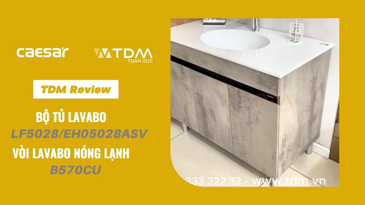 TDM.VN | Review bộ tủ chậu lavabo Caesar LF5028/EH05028ASV treo tường màu xám và vòi lavabo ...