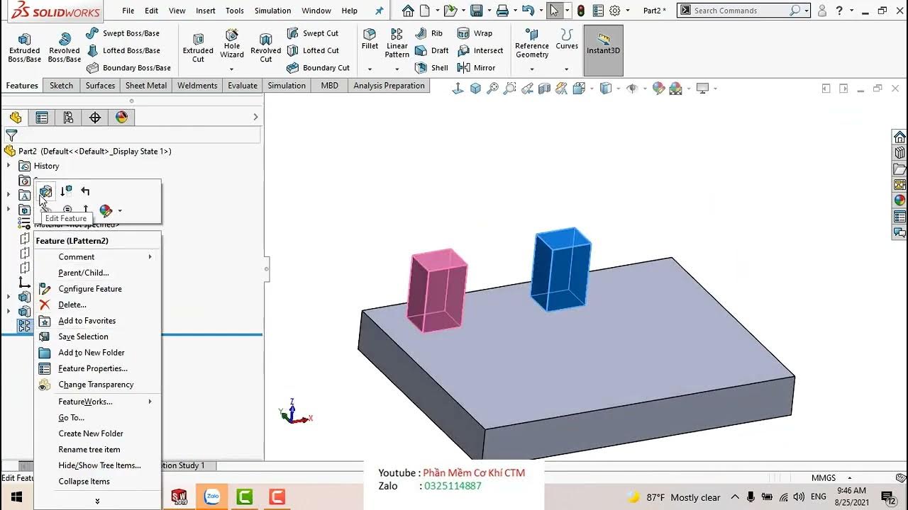 Bài 6 Hướng dẫn nhóm lệnh nâng cao TIPS TRICKS Up To Reference Linear Patterns Solidworks - YouTube