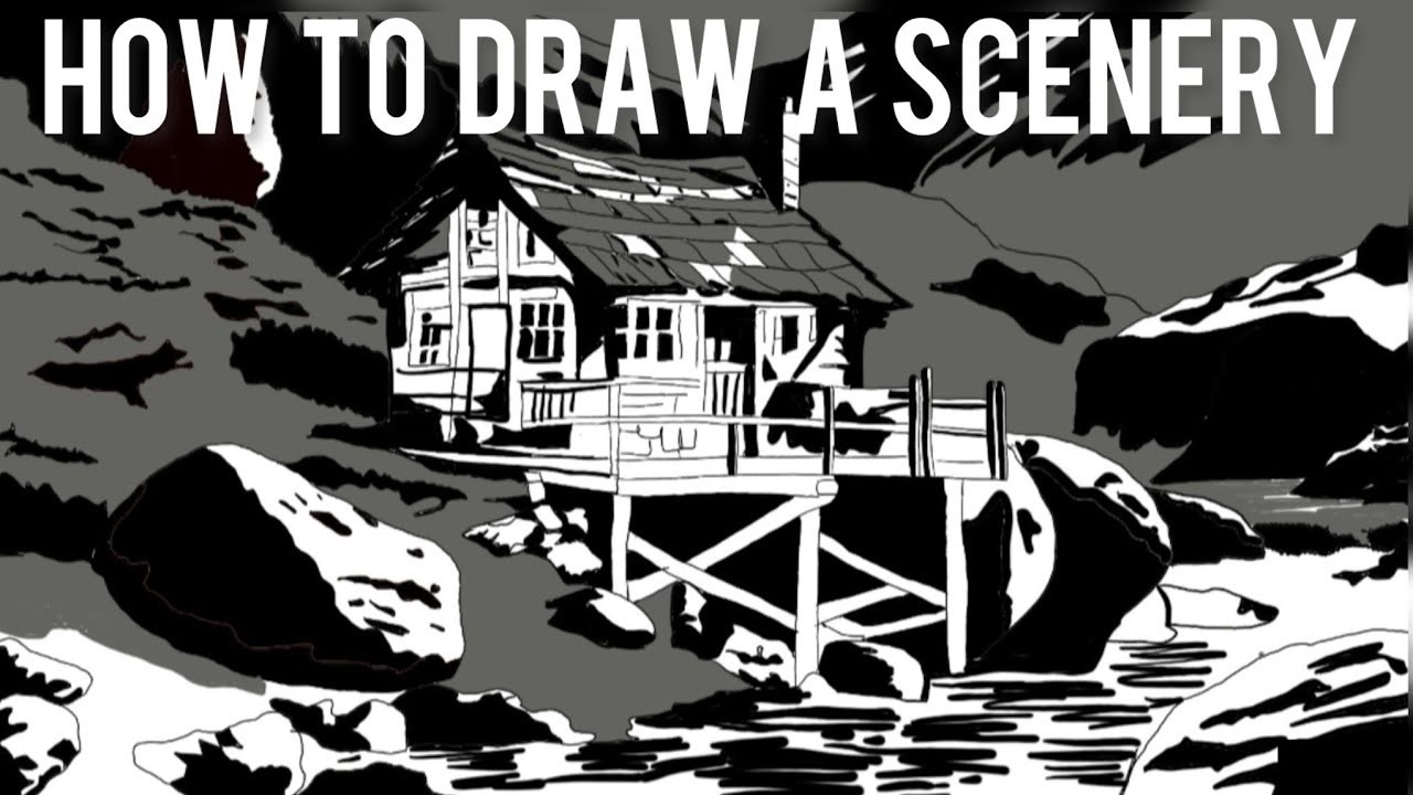 How to draw a simple scenery for beginners | Drawing competition ...