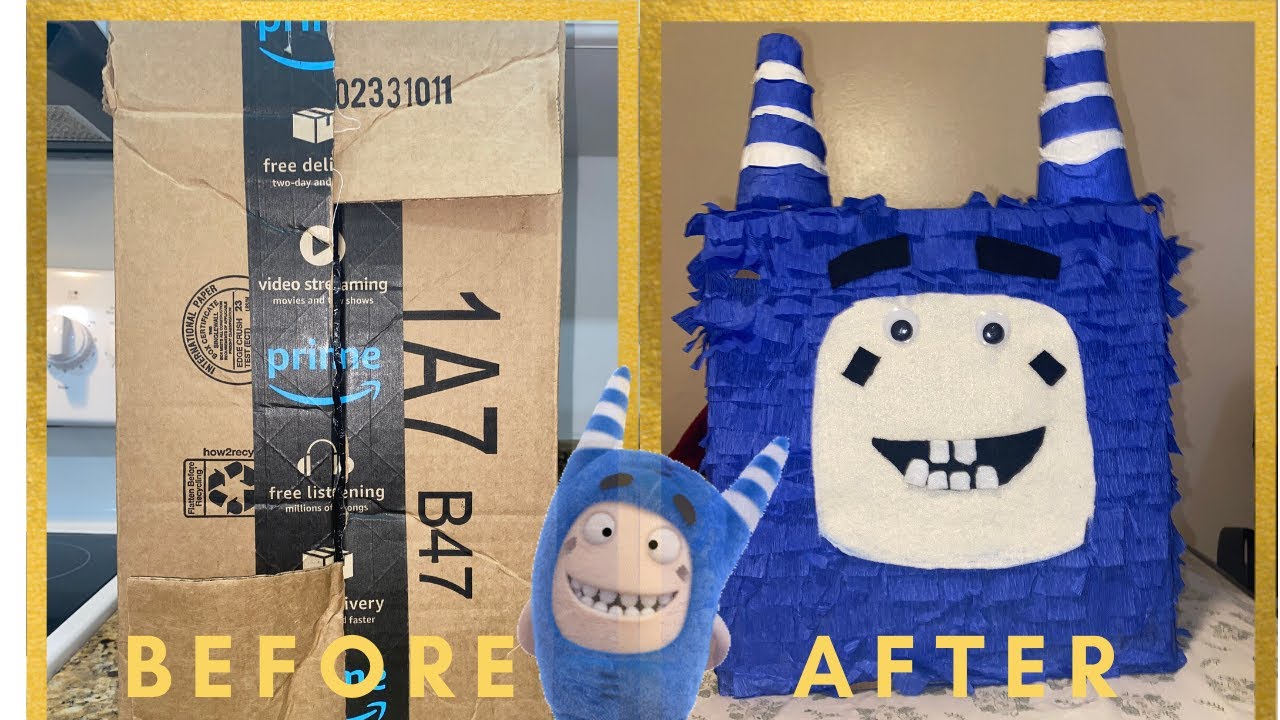 I attempted to make a oddbods pinata from scratch using a cardboard box ...