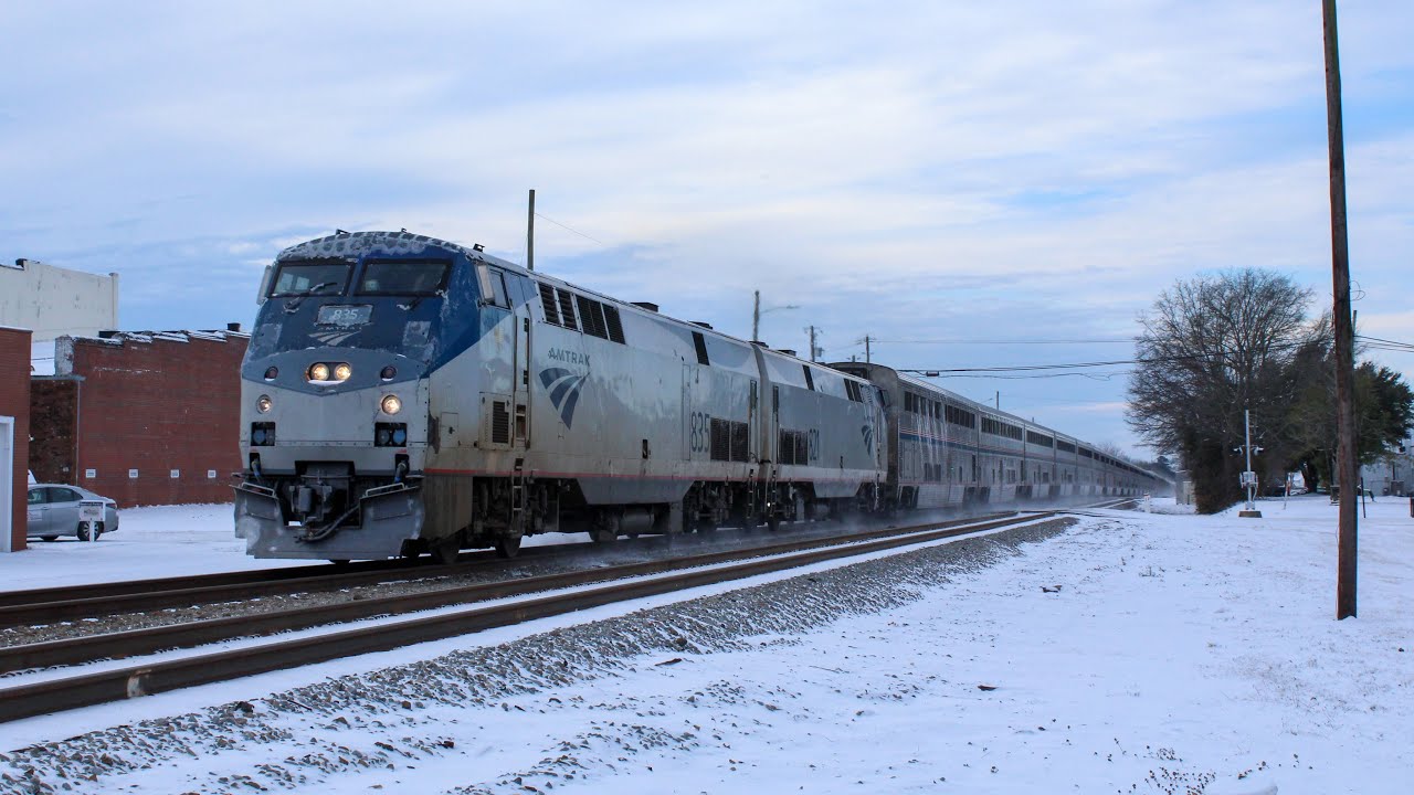 Snow Delayed Amtrak Auto Train with Clogged Horn - YouTube