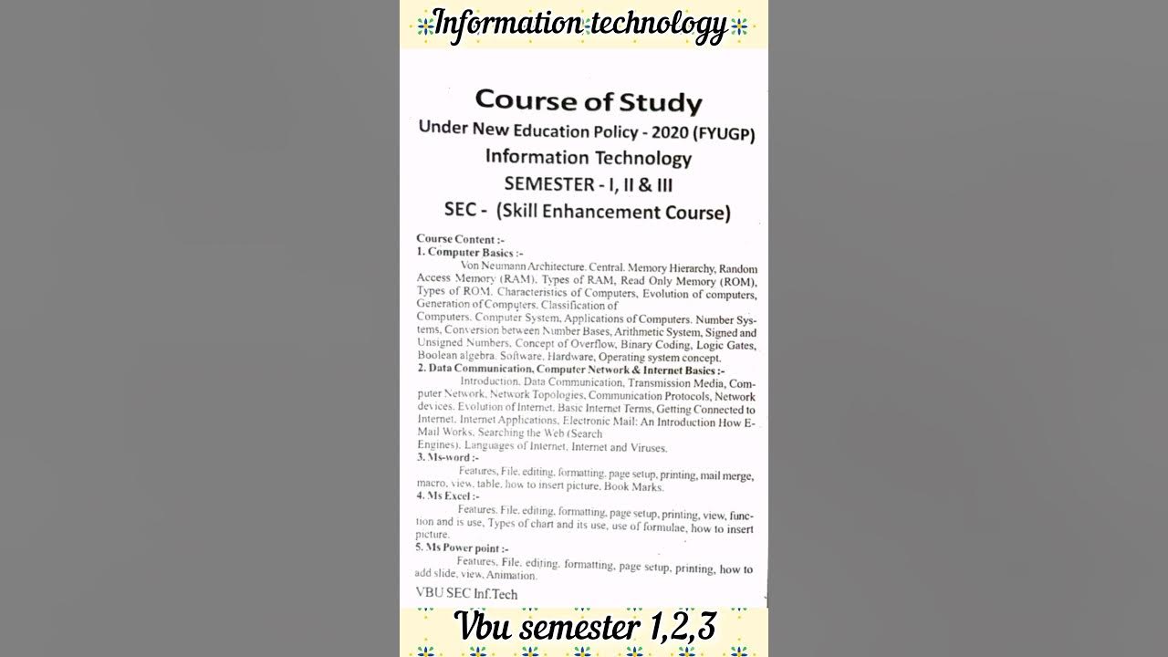 Vbu semester 1,2,3 SEC Information Technology vidya guess||skill ...