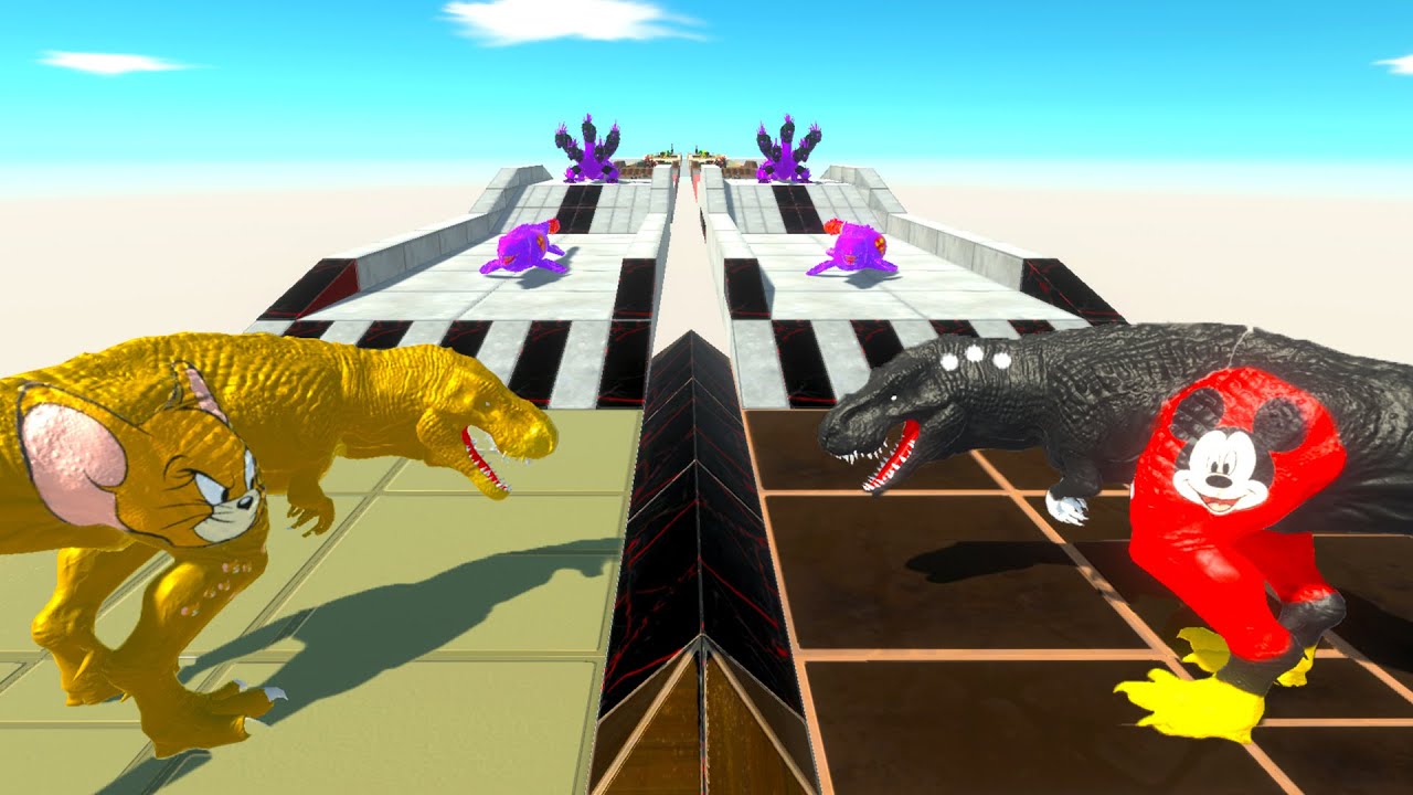 MICKEY MOUSE T-REX vs JERRY T-REX RACE BATTLE COMPETITION - Animal ...