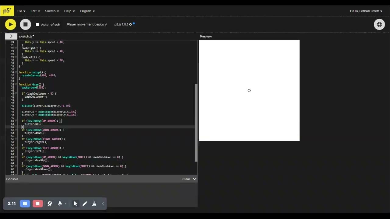 Basic player movement in p5.js tutorial - YouTube