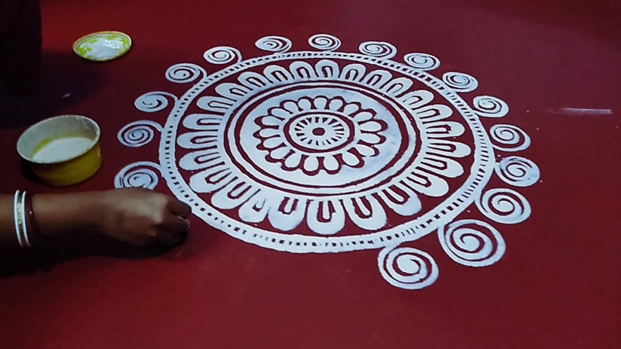 alpona design simple/alona design for beginners/rangoli design/sangita ...