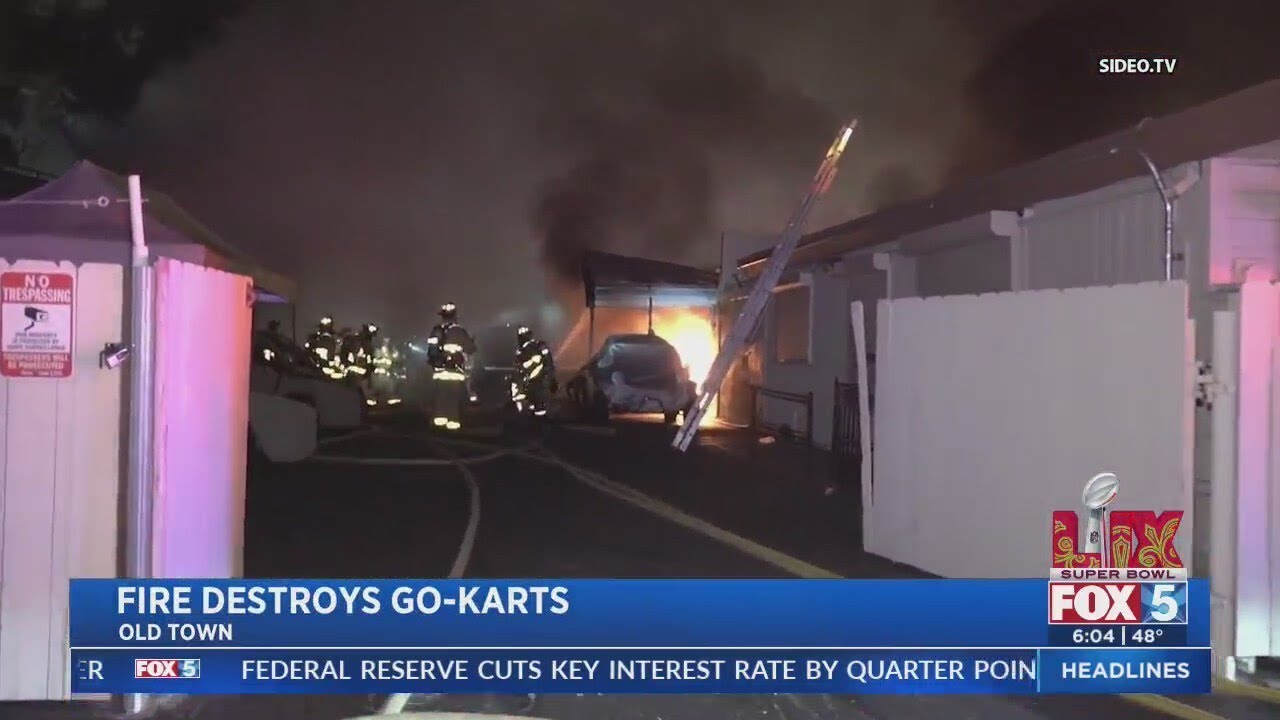 Fire damages go-karts at rental company in Old Town - YouTube
