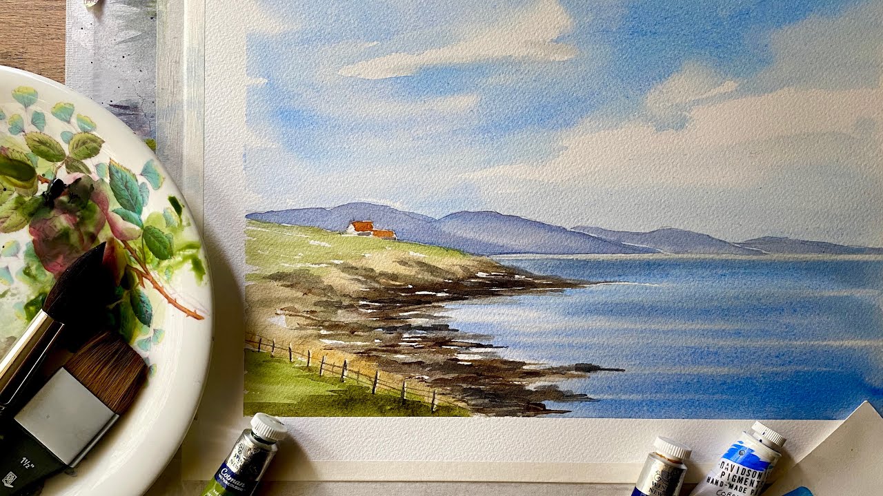 BEGINNERS Watercolor IRISH SUMMER Landscape Painting Ink & Wash ...