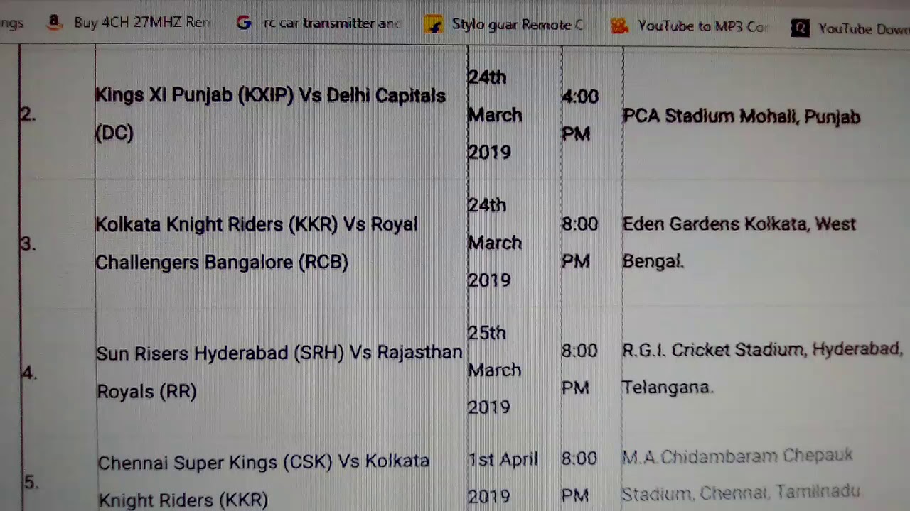 IPL 2019 Fixtures - YouTube