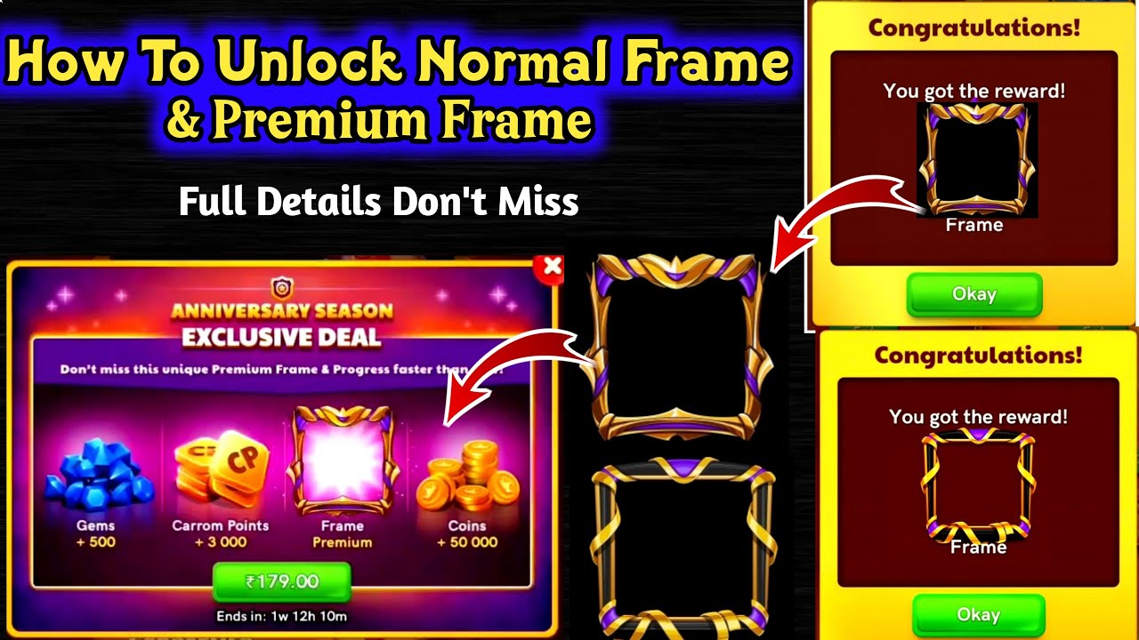 How To Unlock Normal & Premium Frame 😱 Carrom Pool Normal & Premium ...