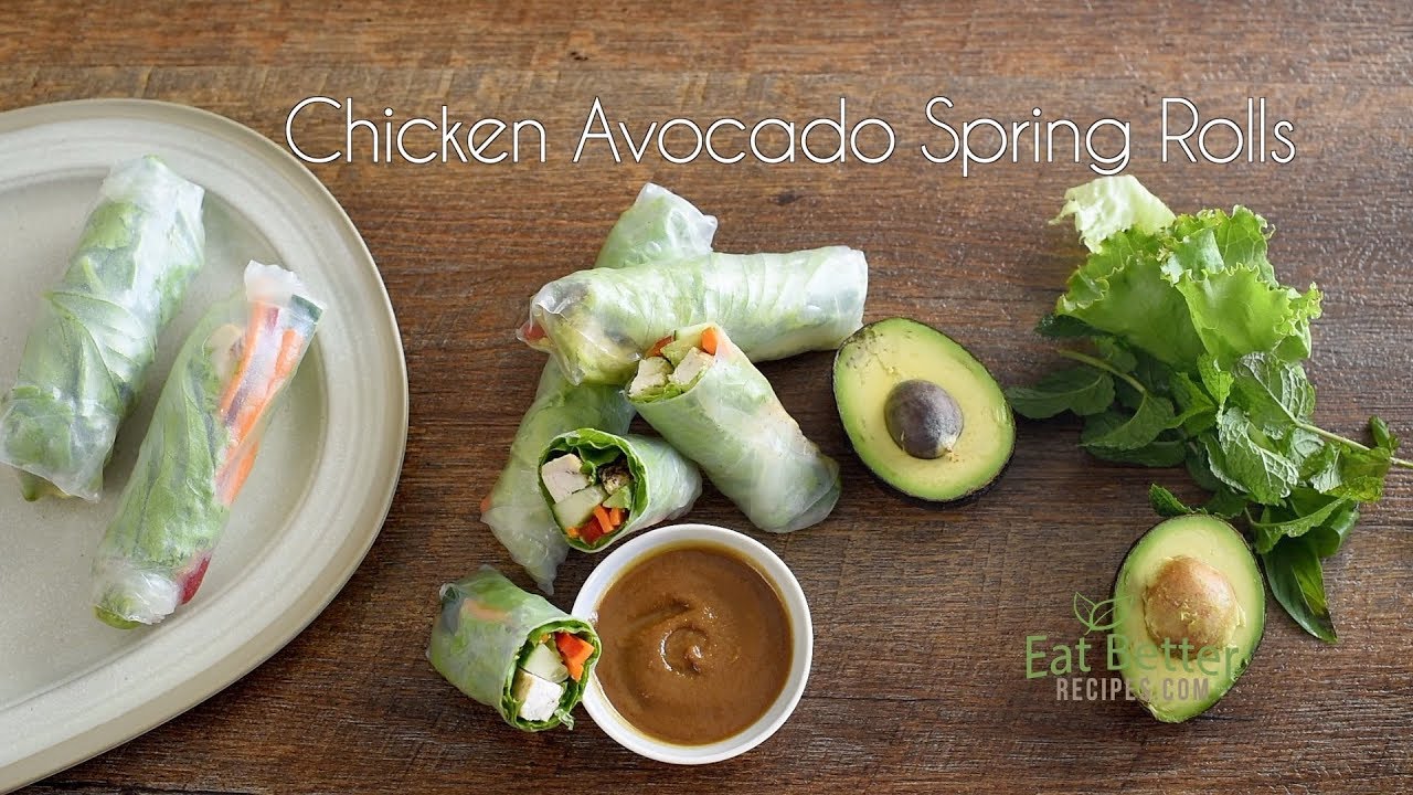 Chicken Avocado Fresh Spring Rolls with Peanut Dip - YouTube