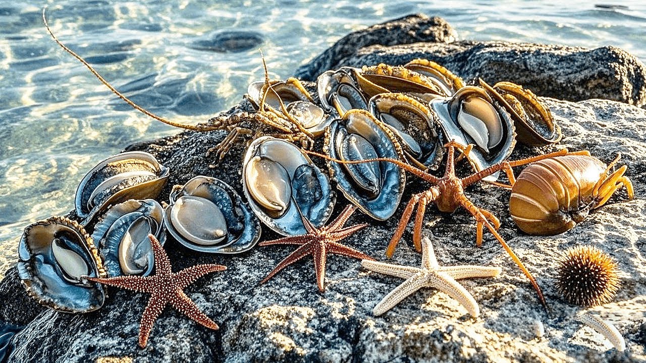 Small chapter catch the sea, the abalone on the reef multiplied in a ...