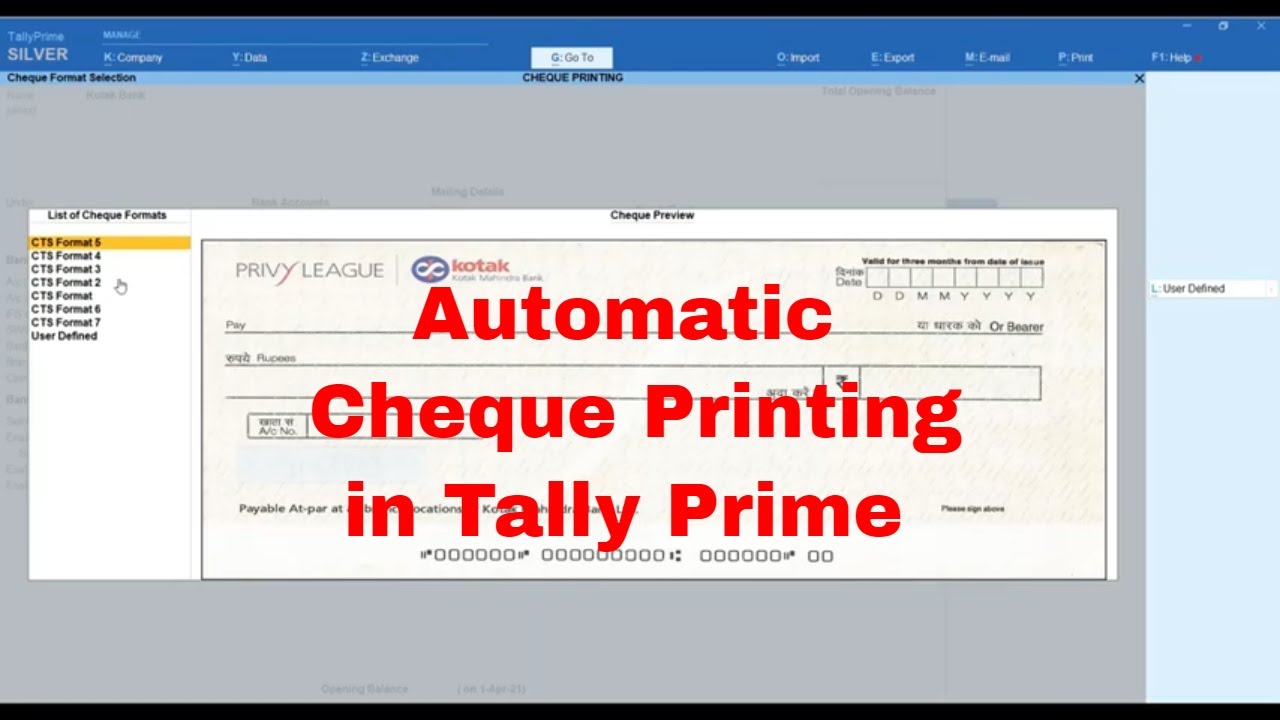 Automatic Cheque Printing In Tally Prime How To Configure Cheque Automatic Cheque Printing In Tally Prime How To Configure Cheque