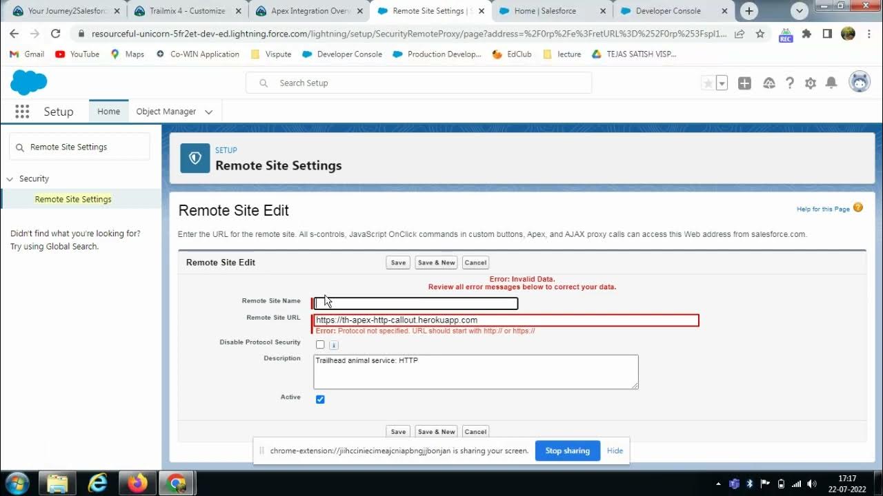 Be sure Remote Site Settings have been added | Apex Integration ...