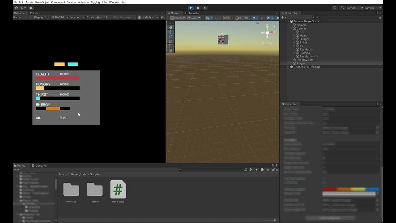 Demo: Player System Stats - [ Stamina, Health, Hunger, Thirst ] #gamedev #survivalgame # ...
