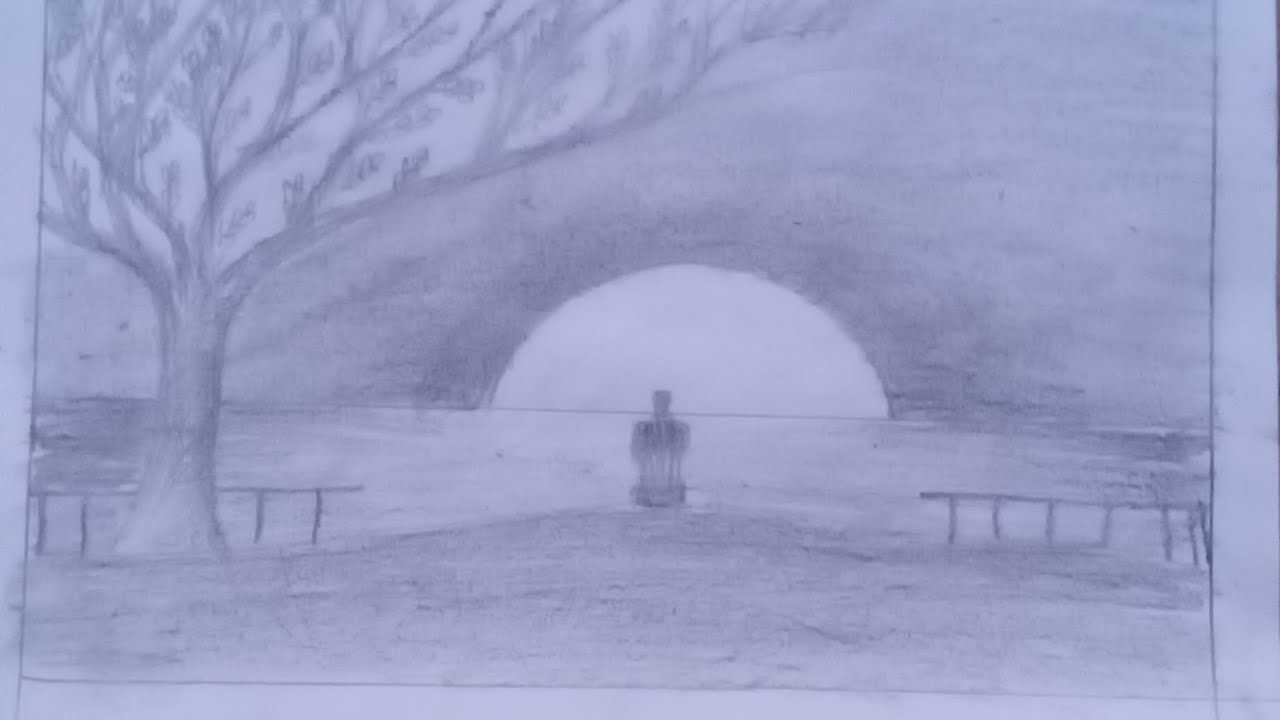 How To Draw Easy Sunset Scenery// A Boy Sitting Alone see beach ⛱️ Step ...