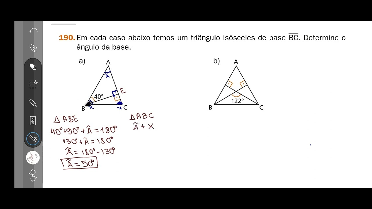 190- Em cada caso abaixo temos um triângulo isósceles de base BC ...
