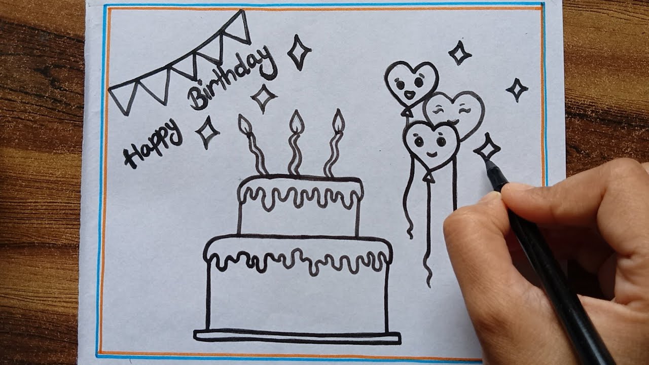 Happy Birthday Card Drawing Easy। Simple & Beautiful Birthday Drawing ...