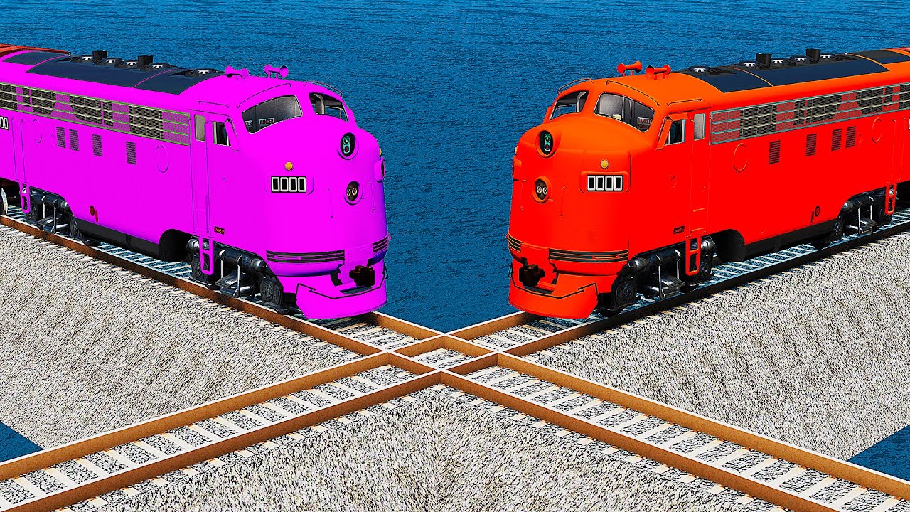 Train vs Train Impossible Rail Crossing Tracks vs Deepwater - BeamNG ...