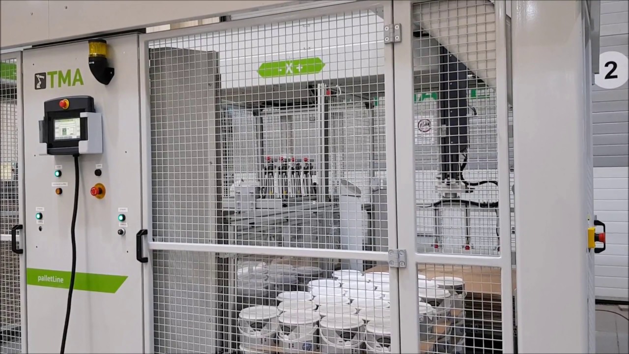 Palletising machine - PalletLINE Palletizing System for buckets - YouTube