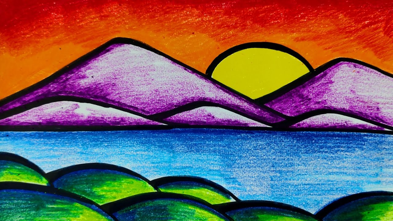 How To Draw Easy Scenery Drawing Sunset Scenery Step By Step With Oil