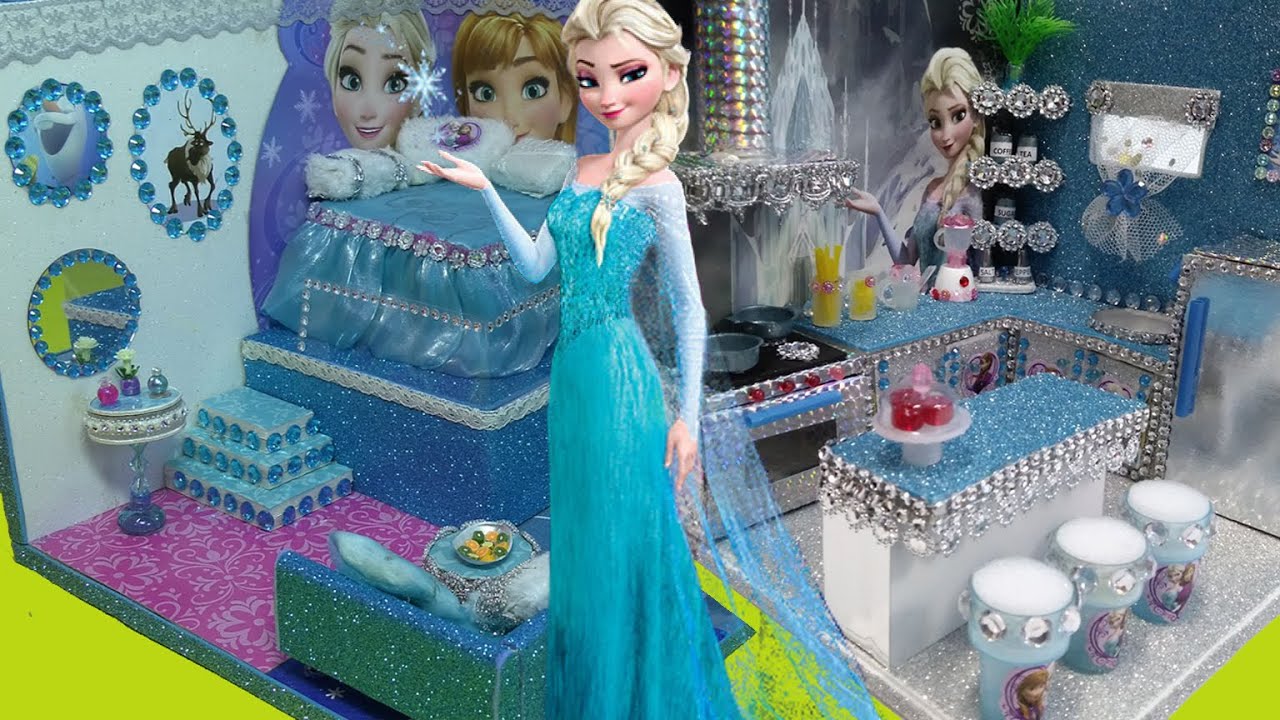 2 diy miniature Elsa Frozen doll house rooms - YouTube