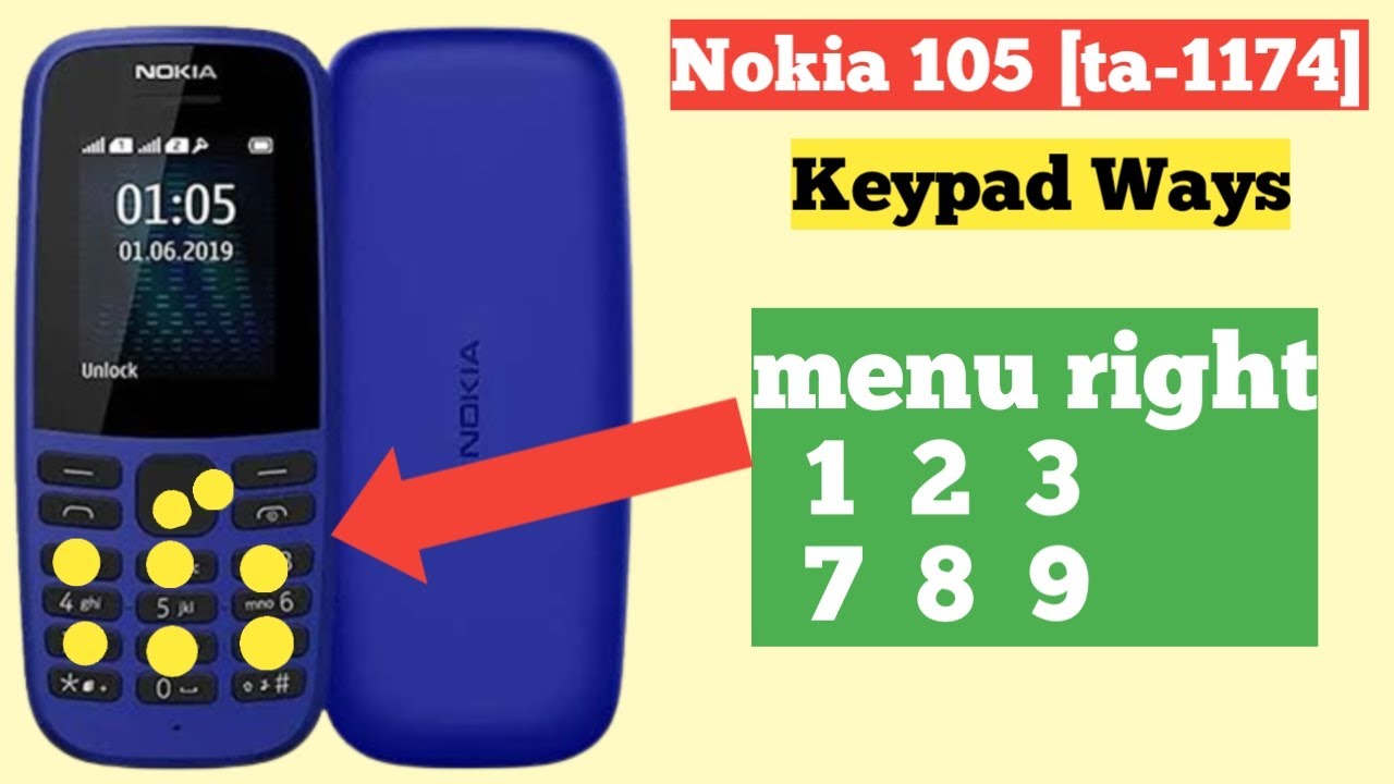 Nokia 105 (Ta-1174) keypad ways / Menu Right, 123,789 Keypad Not ...