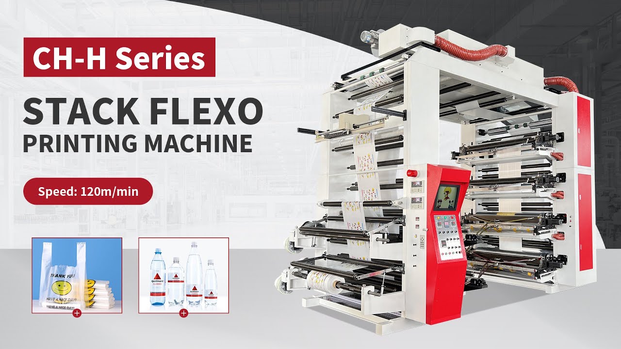 8 color stack type flexo printing machine for plastic film - YouTube