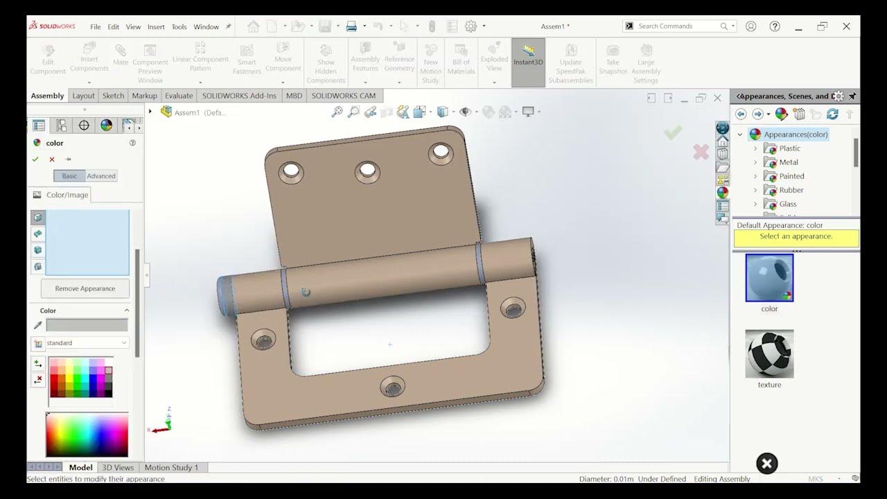 Hinge assembly and motion study in Solidworks - YouTube