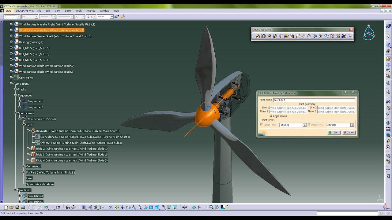 Catia DMU Kinematics Simulation Wind Turbine - YouTube