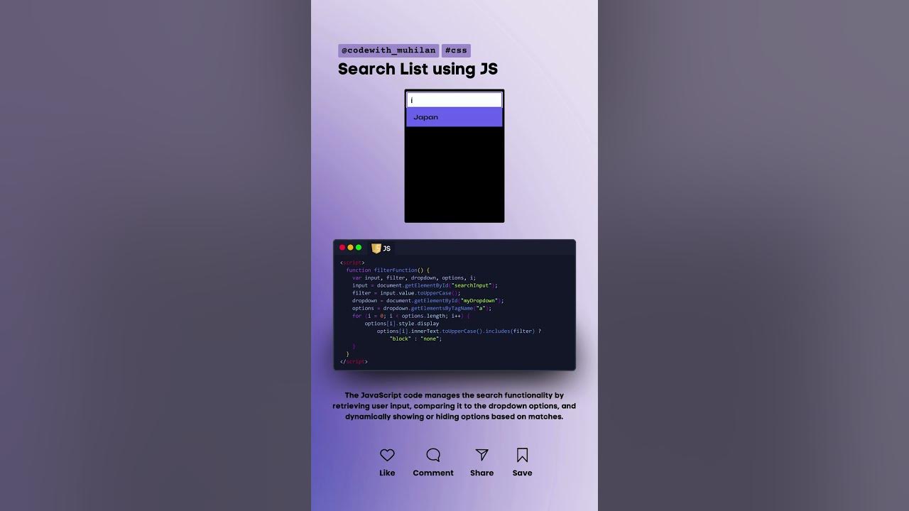 Search List using JS #codewith_muhilan #css #coding - YouTube