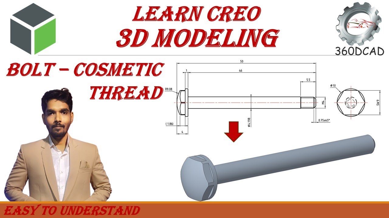 Creo Part Modeling: Bolt Design - with ISO standard Cosmetic Thread ...