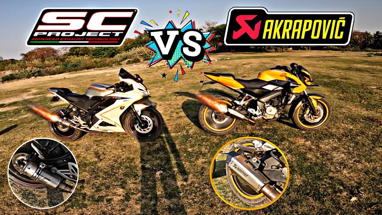 r15 v3 sc project exhaust vs ns200 akrapovic exhaust || - YouTube