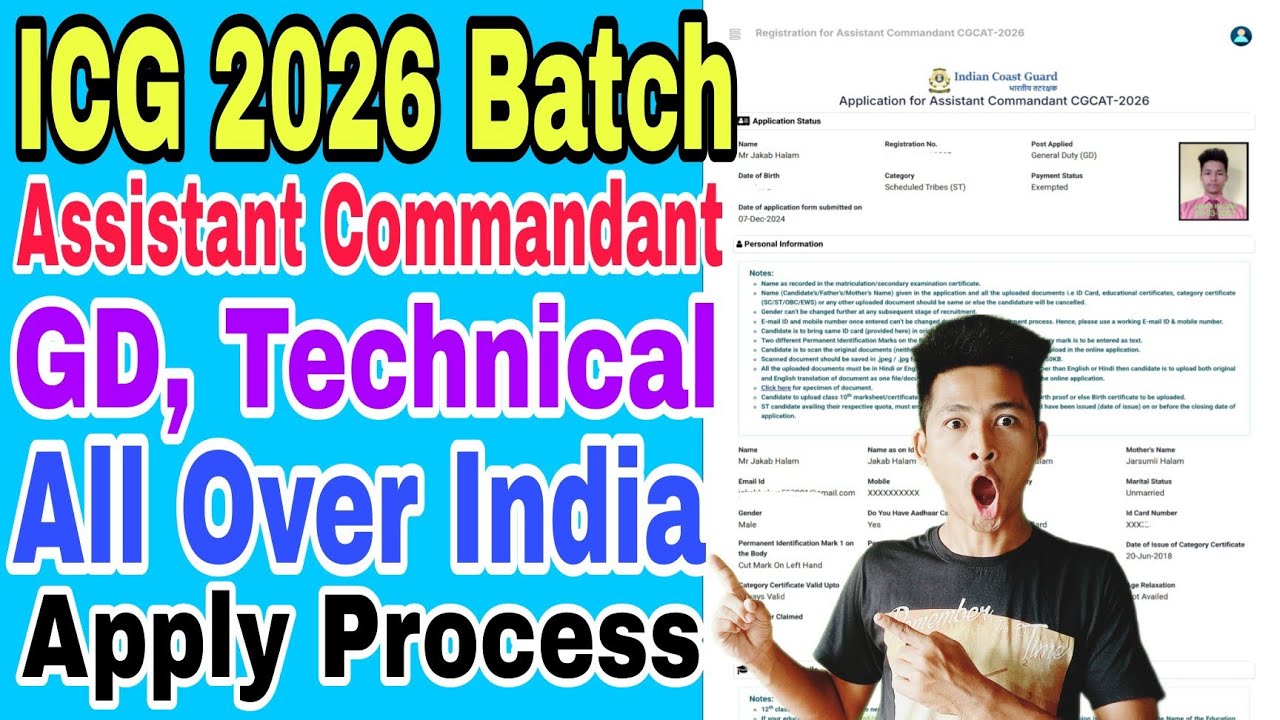Indian Coast Guard Assistant Commandant Online apply 2024-25, ICG ...