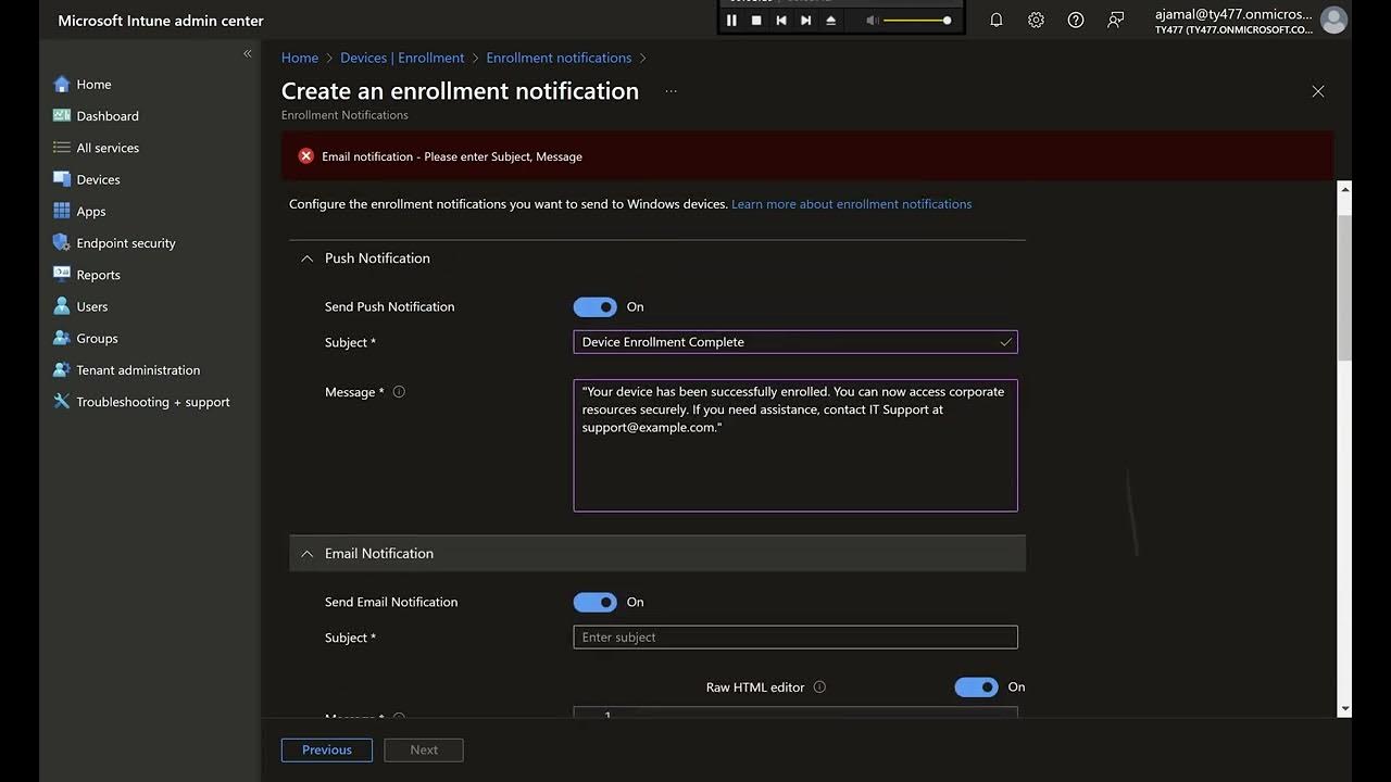 Guide to Configuring Enrollment Notifications in Microsoft Intune - YouTube