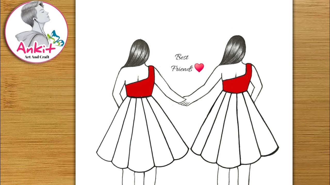 Best Friends Drawing / Friendship day drawing for beginners/ BFF ...