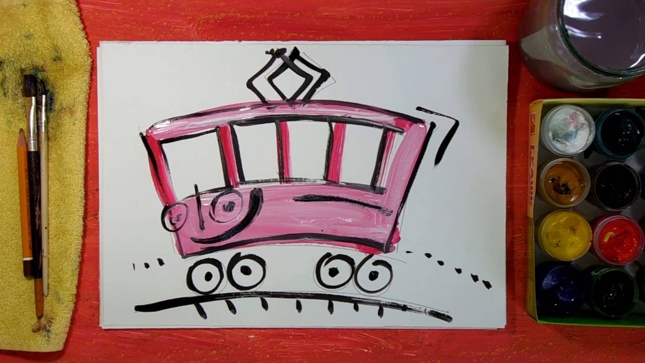 How to draw a pink tram - YouTube