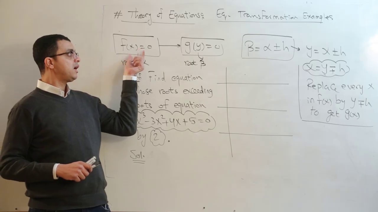 Theory of equation (equation transformation ) example 1شرح - YouTube