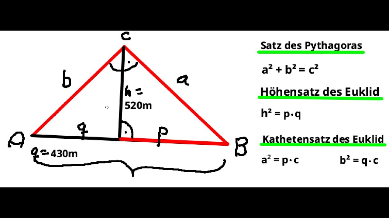 Beispielaufgabe zur Anwendung des Höhensatzes, Kathetensatzes und ...