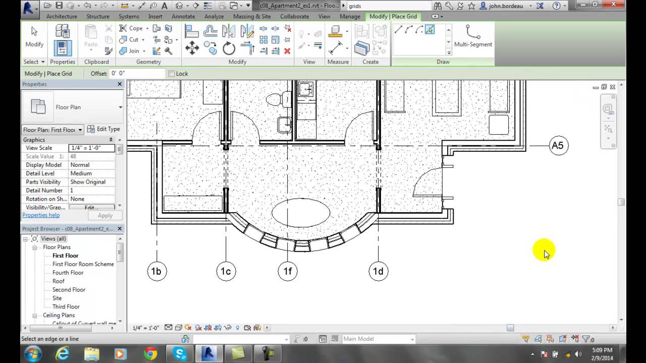 Revit 06-12 Creating Grids Using the Pick Lines Tool - YouTube