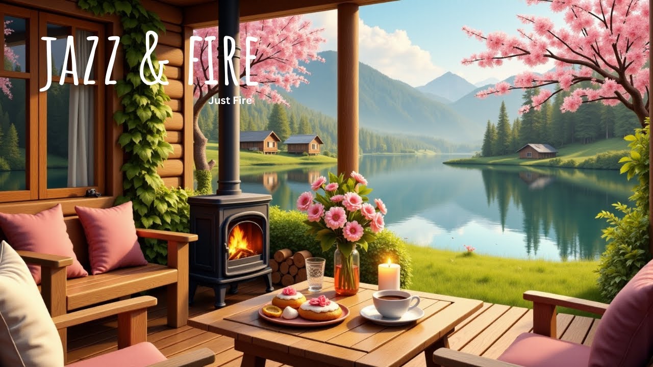 [LIVE 24/7] 🌸 Spring Jazz Café Ambience — Lakeside Coffee Shop ...