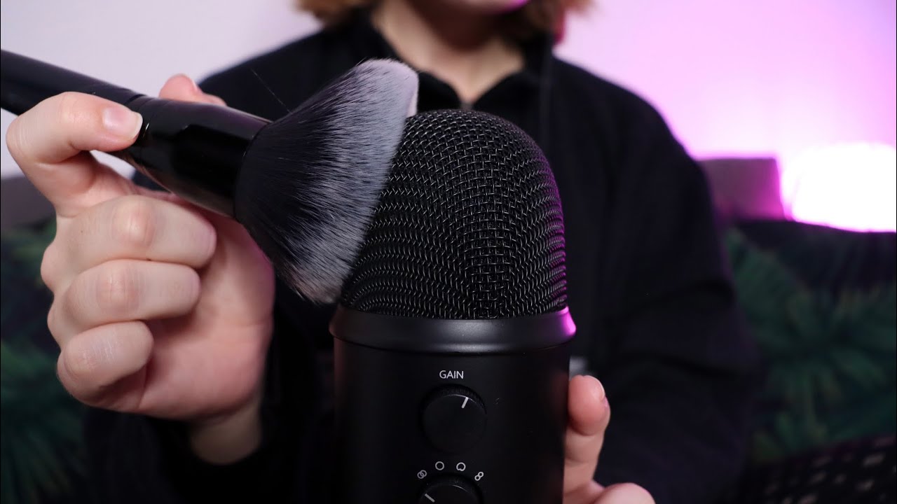 ASMR - Microphone Brushing With Big Fluffy Brush [No Talking] - YouTube