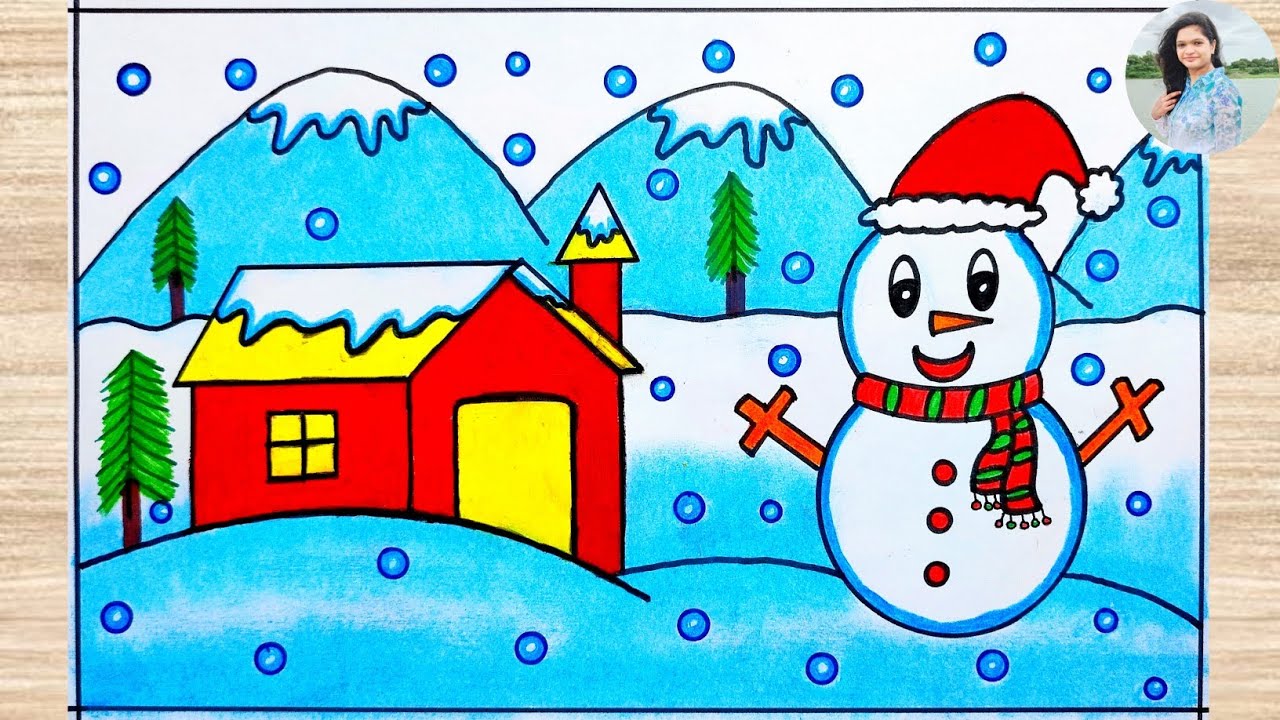 How to Draw Winter Drawing Scenery / Very Easy Winter Season Drawing ...