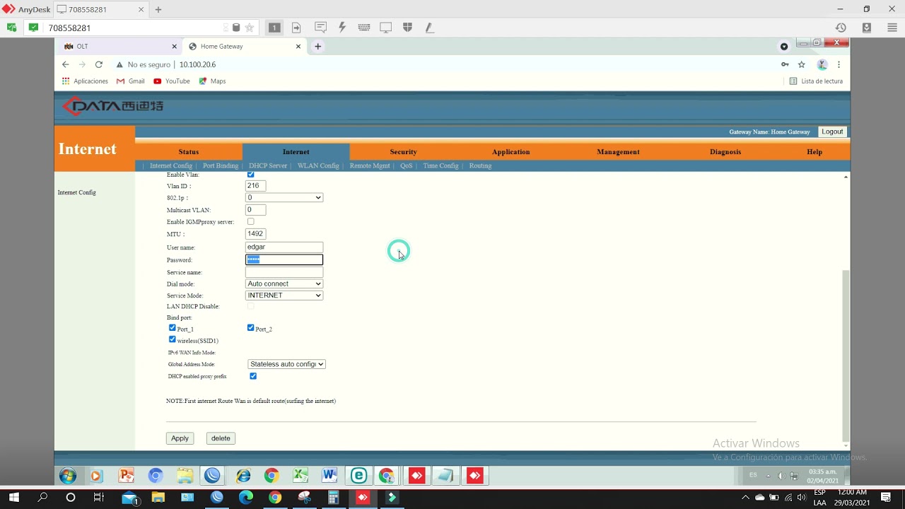 Configuración de ONU GPON C-DATA con VLAN de servicio de internet y ...