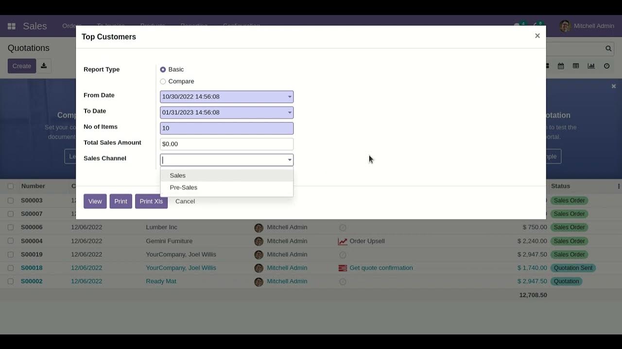 Top Customers View Report Directly From Wizard Odoo Youtube