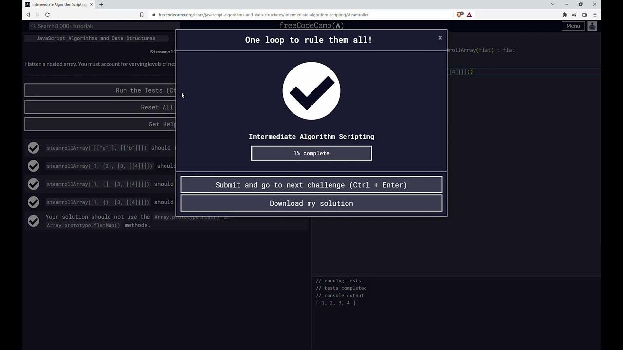 Intermediate Algorithm Scripting (16/21) | Steamroller | freeCodeCamp - YouTube