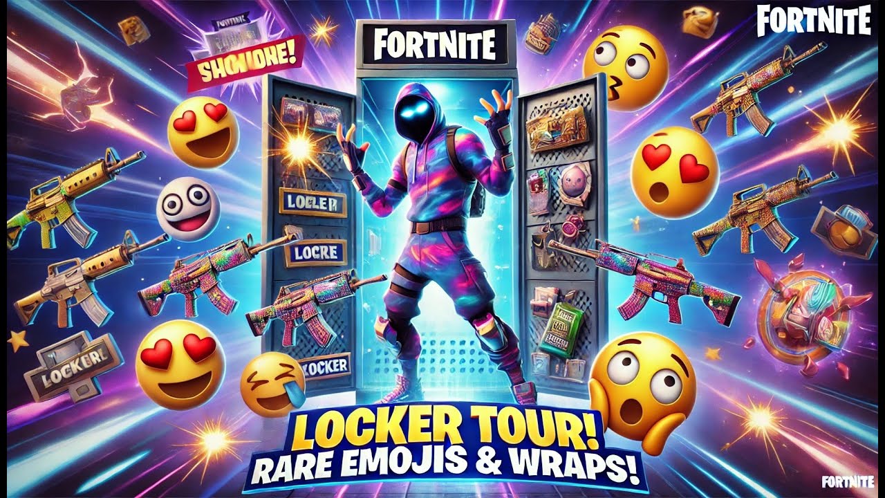 Locker Tour of my Emojis, and Gun Wraps #fortnite - YouTube