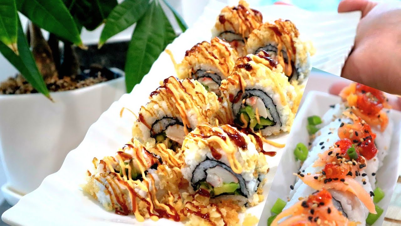 The BEST Crunch Roll and Smoked Salmon Roll | Easy Buffet Style Sushi ...