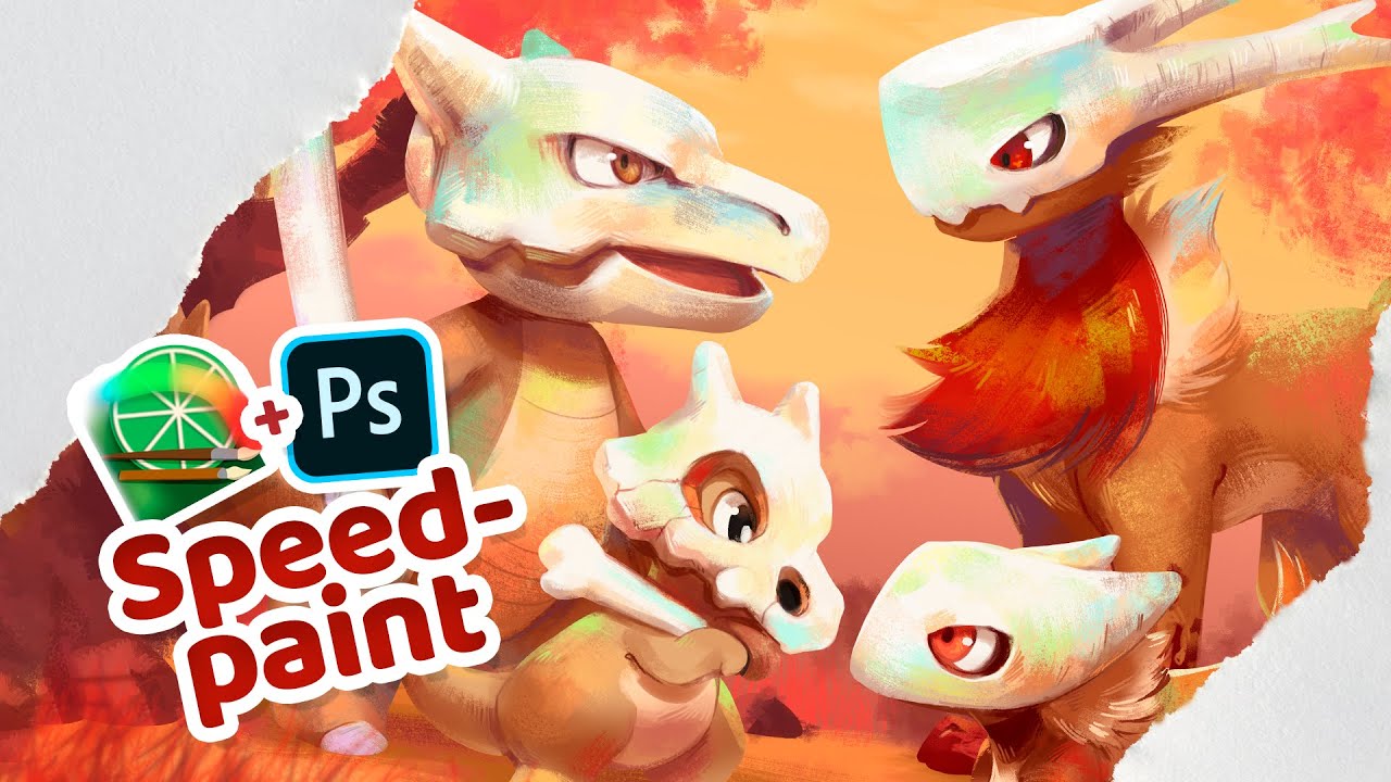 SAI + PHOTOSHOP SPEEDPAINT! Cubone + Kuri lines - POKÉMON x TEMTEM ...