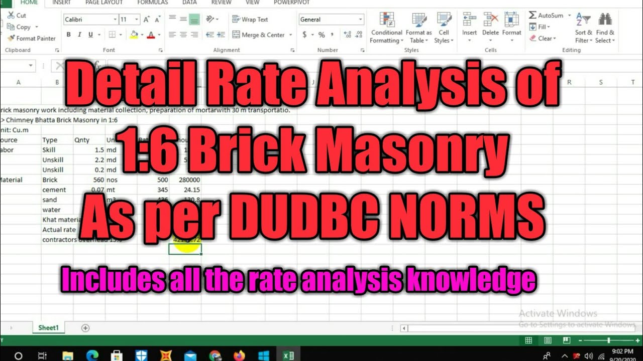 Detail Rate analysis of 1:6 brick masonry as per DUDBC NORMS - YouTube