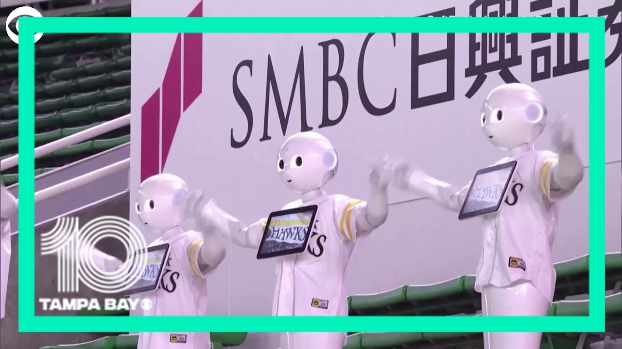 Dancing robots fill in for fans at baseball stadium - YouTube